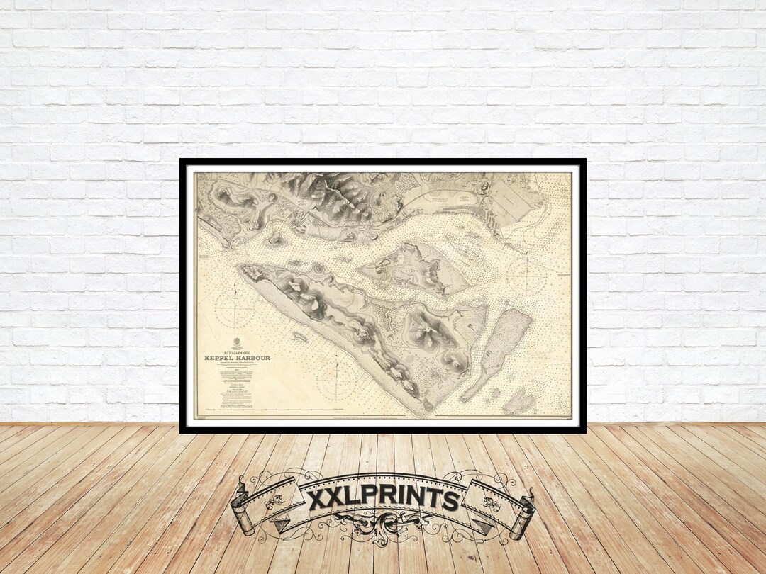 Keppel Harbour Map Print: 1893 Singapore, Antique Fine Art Reproduction ...