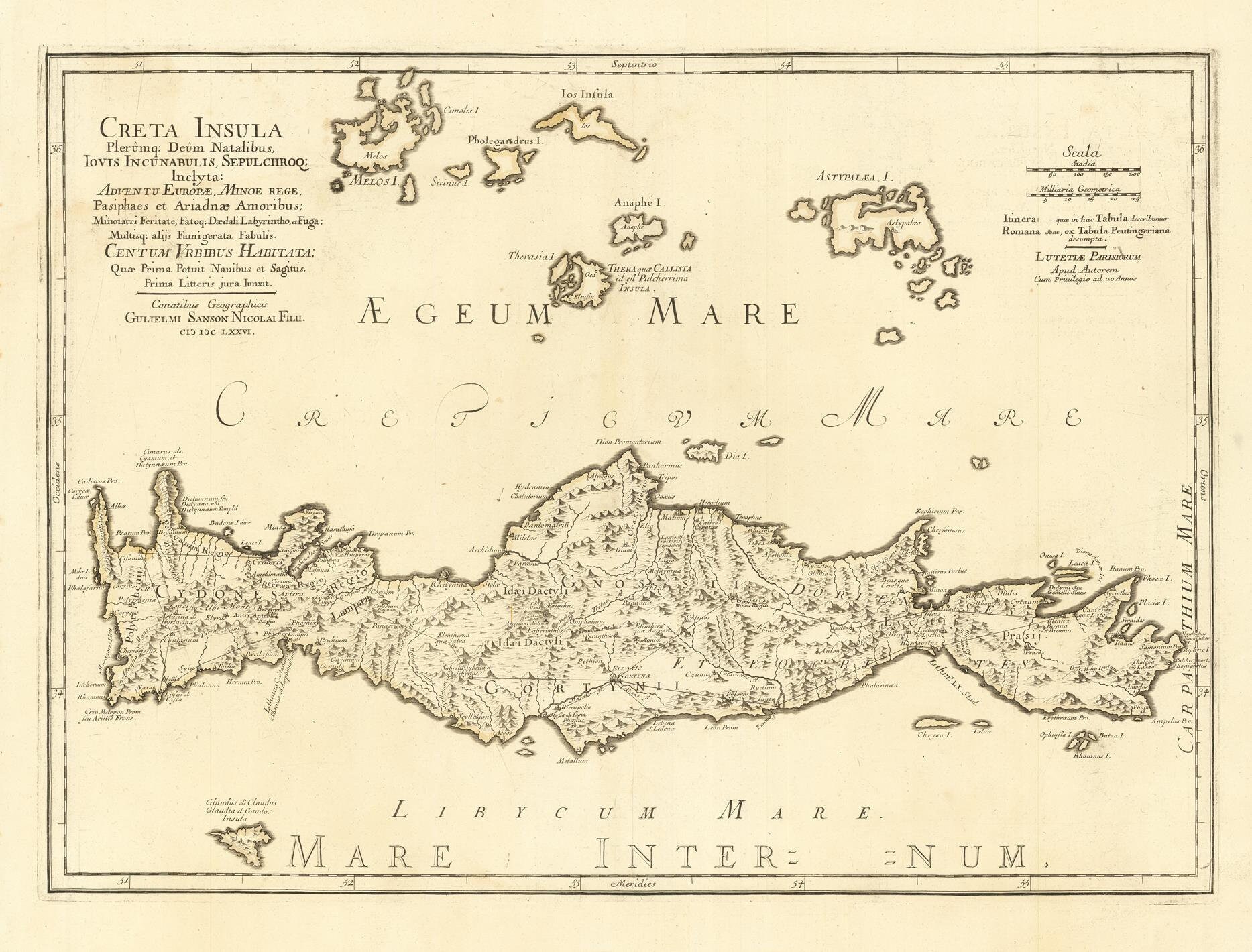 Ancient Map of Crete 1677 Very Rare the Land of Mythical - Etsy
