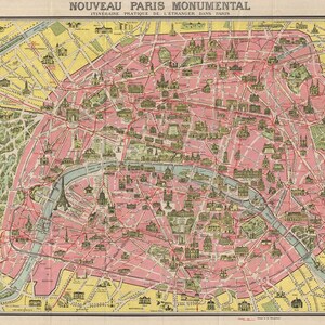 Antique Paris Map Print: 1920s Reproduction, Large Fine Art - Etsy