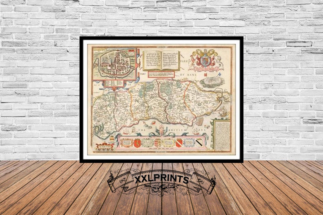 Ancient Sussex Map Print, 1676: Rare Fine Art Reproduction - Etsy
