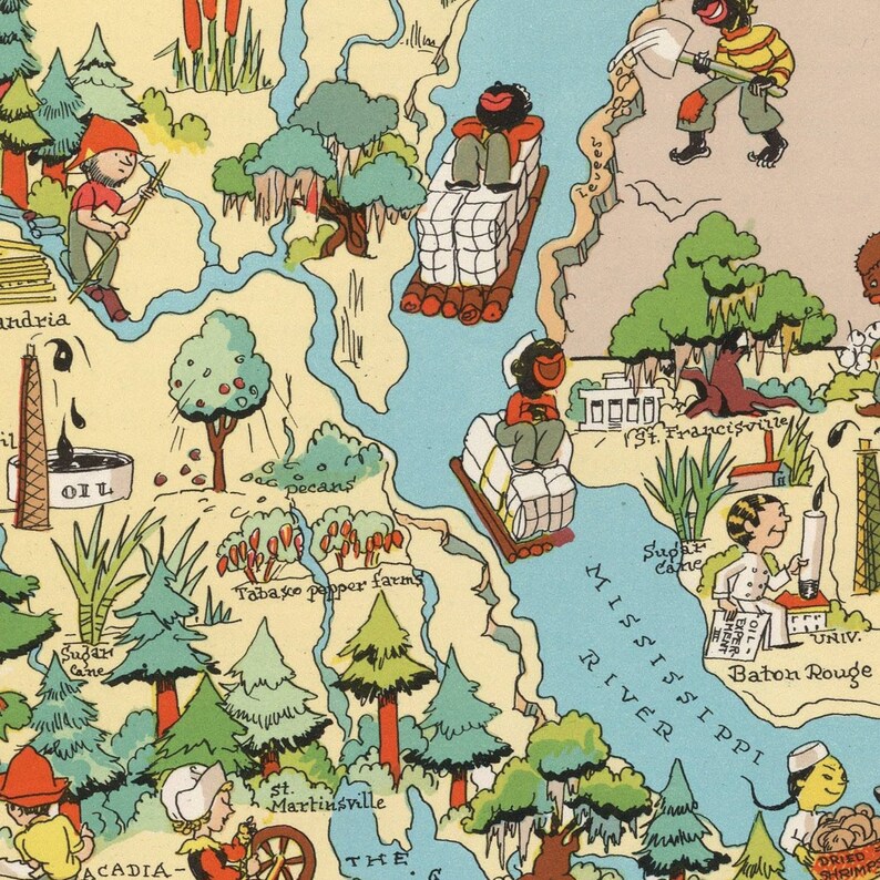 1935 Louisiana Cartoon Map: Fine Art Giclée Print - Etsy
