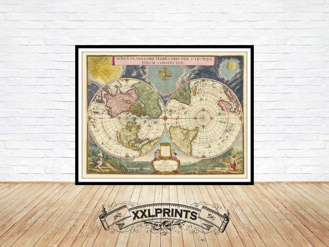 1672 World Map Print: North & South Pole Projection - Etsy
