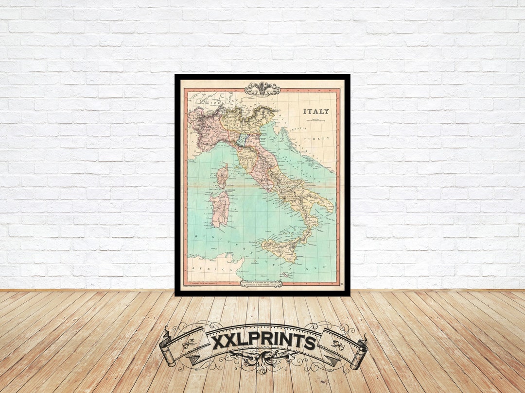 Old Map of Italy, 1850, Cruchley's Maps, Fine Reproduction, Fine Art ...
