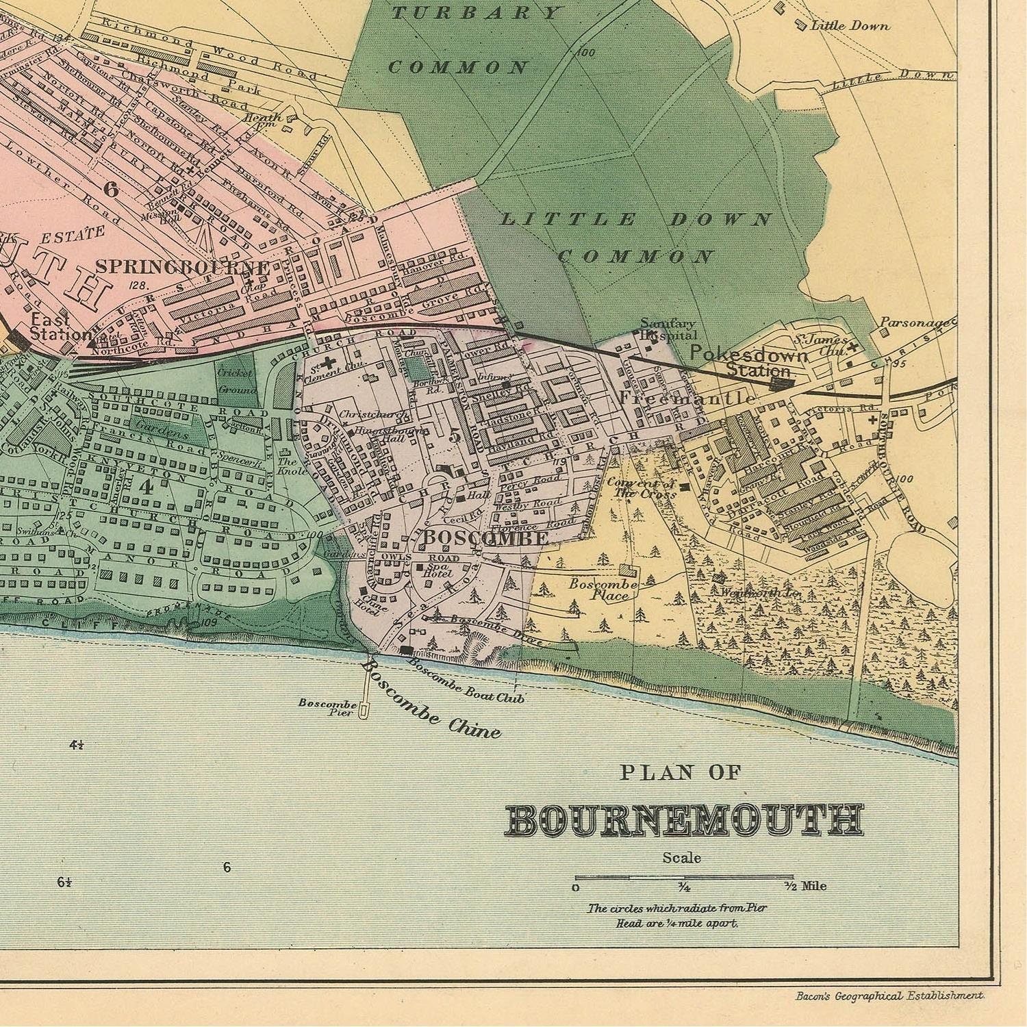 Old Map of Bournemouthcity Plan1890rare Mapantique | Etsy