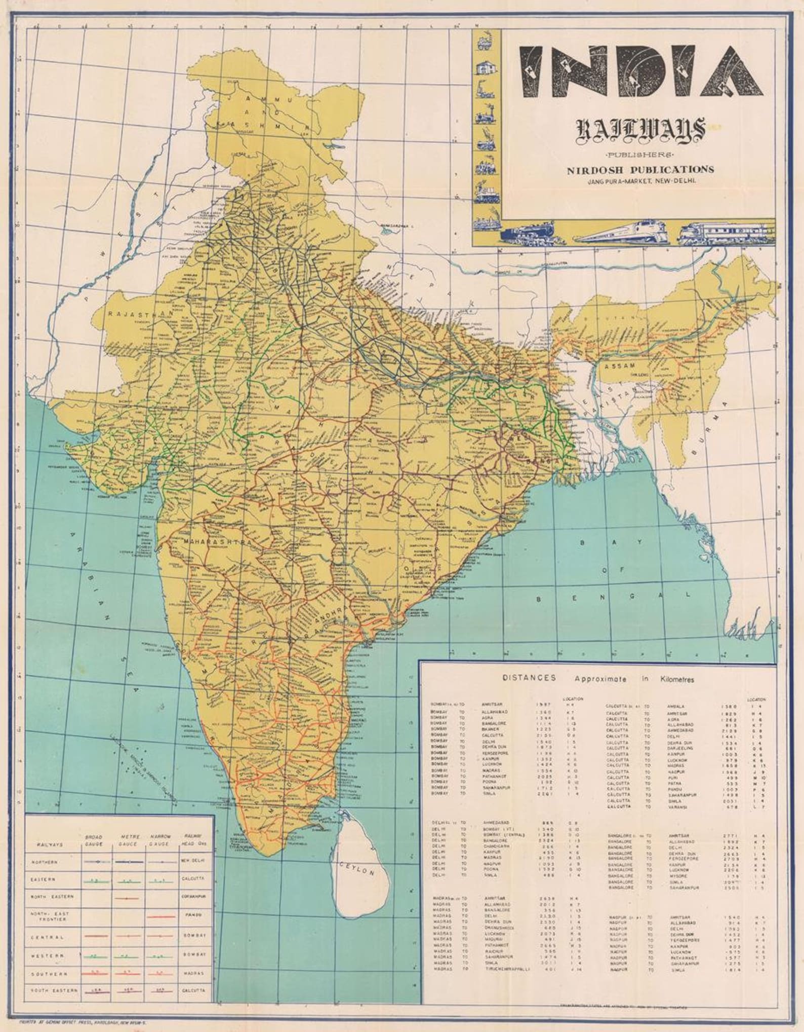 Old railroad map of India 1960 fine reproduction large map | Etsy