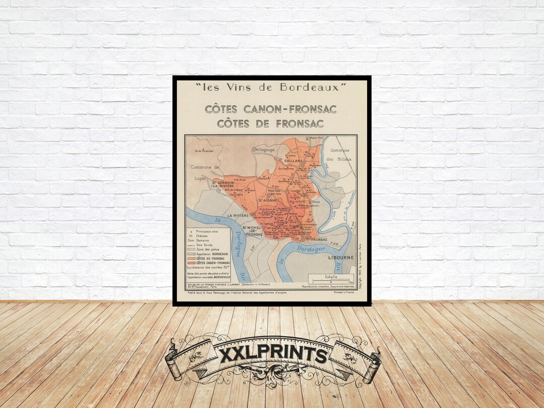 Bordeaux Vineyards Map: Côtes Canon Fronsac, 1949 Fine Art Print - Etsy
