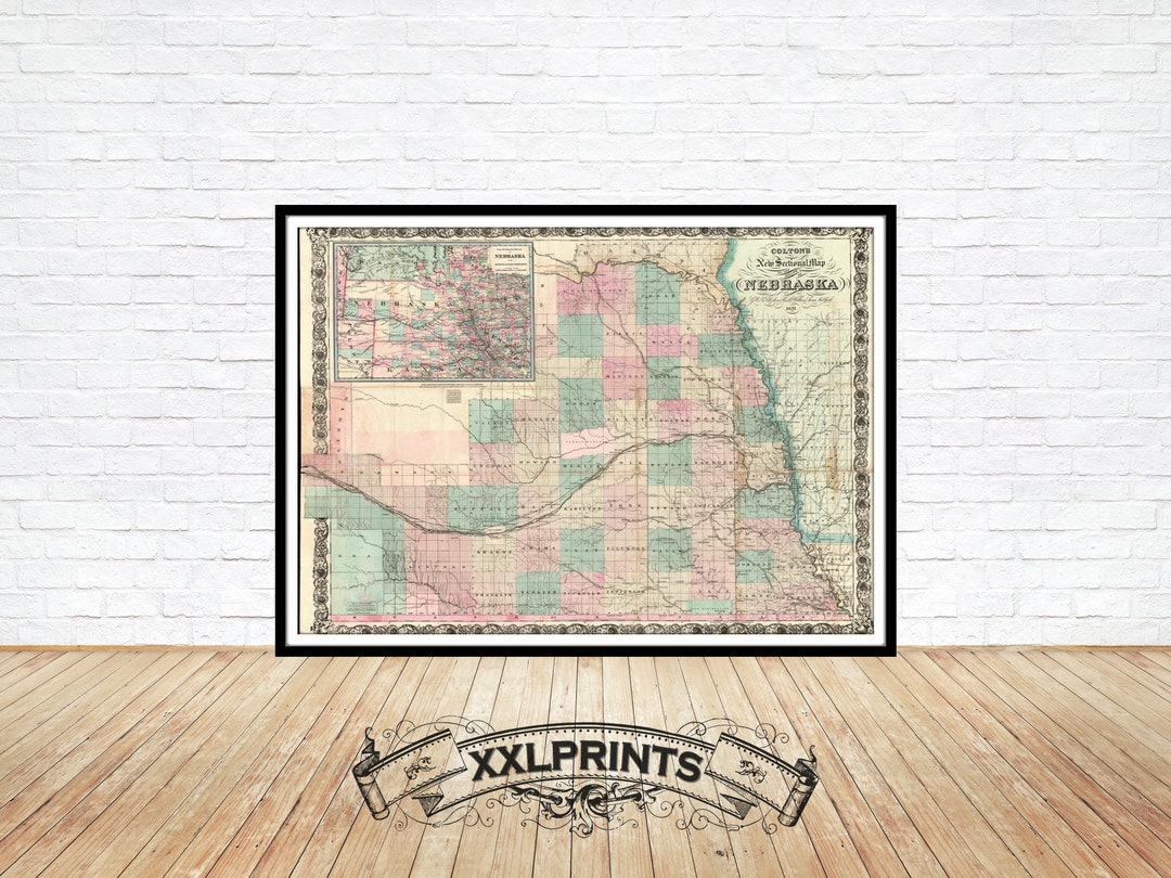 Antique Nebraska Map Print, 1871: Fine Art Reproduction - Etsy