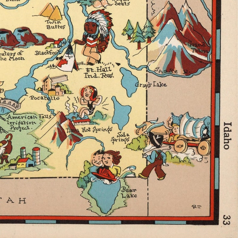 1935 Cartoon Map of Idaho: Vintage Pictorial Art Print - Etsy