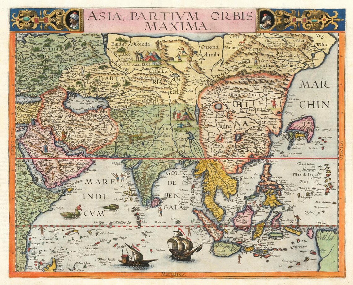 Ancient Map of Asia 1593 Rare Map Fine Reproduction Large | Etsy