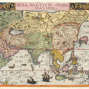 Ancient Map of Asia, 1593, Rare Map, Fine Reproduction, Large Map, Fine ...