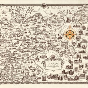 1935 Germany Pictorial Map Print: Vintage Monuments, Fine Art ...