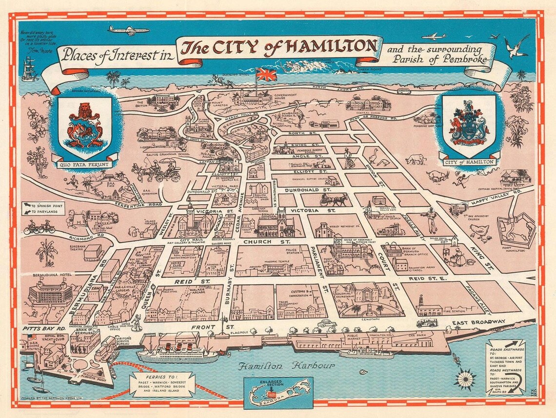Hamilton Bermuda Map Print: 19th Century Pictorial Art - Etsy