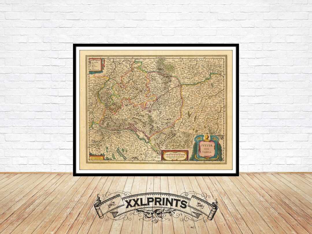 Old Map of Heidelberg,stuttgart,ulm,augsburg,river Danube,1635, Rare ...