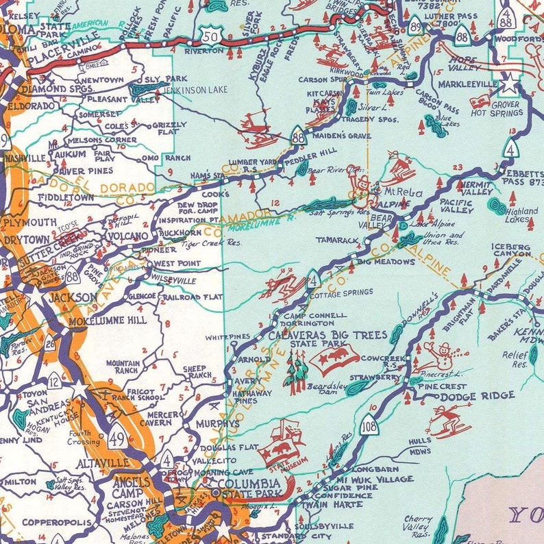 Old Pictorial Tourist Map of the Mother Lode Gold Region - Etsy Hong Kong