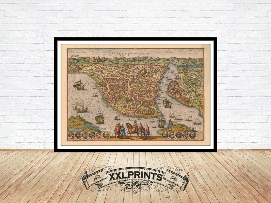 Ancient Map of Byzantium, Constantinople, Istanbul, 1572, Bird's Eye ...