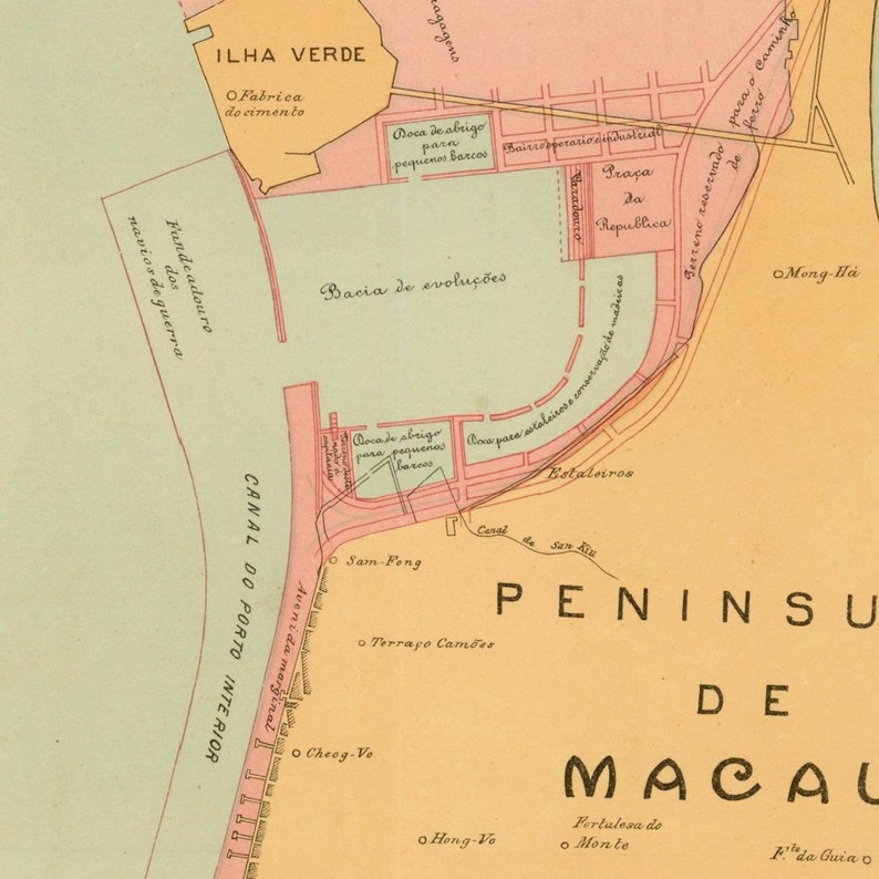 Macau Port Map Print: 1920s Vintage Style Fine Art - Etsy