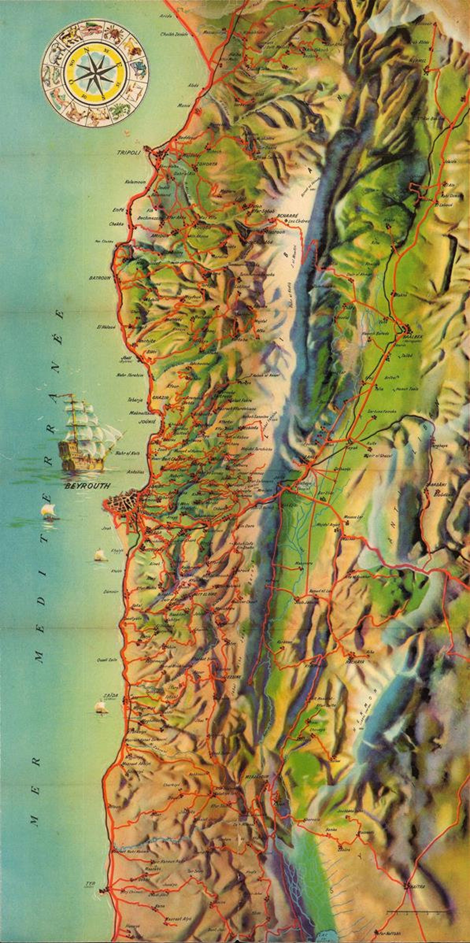 Old Pictorial Tourist Map of Lebanon 19th Century Fine - Etsy