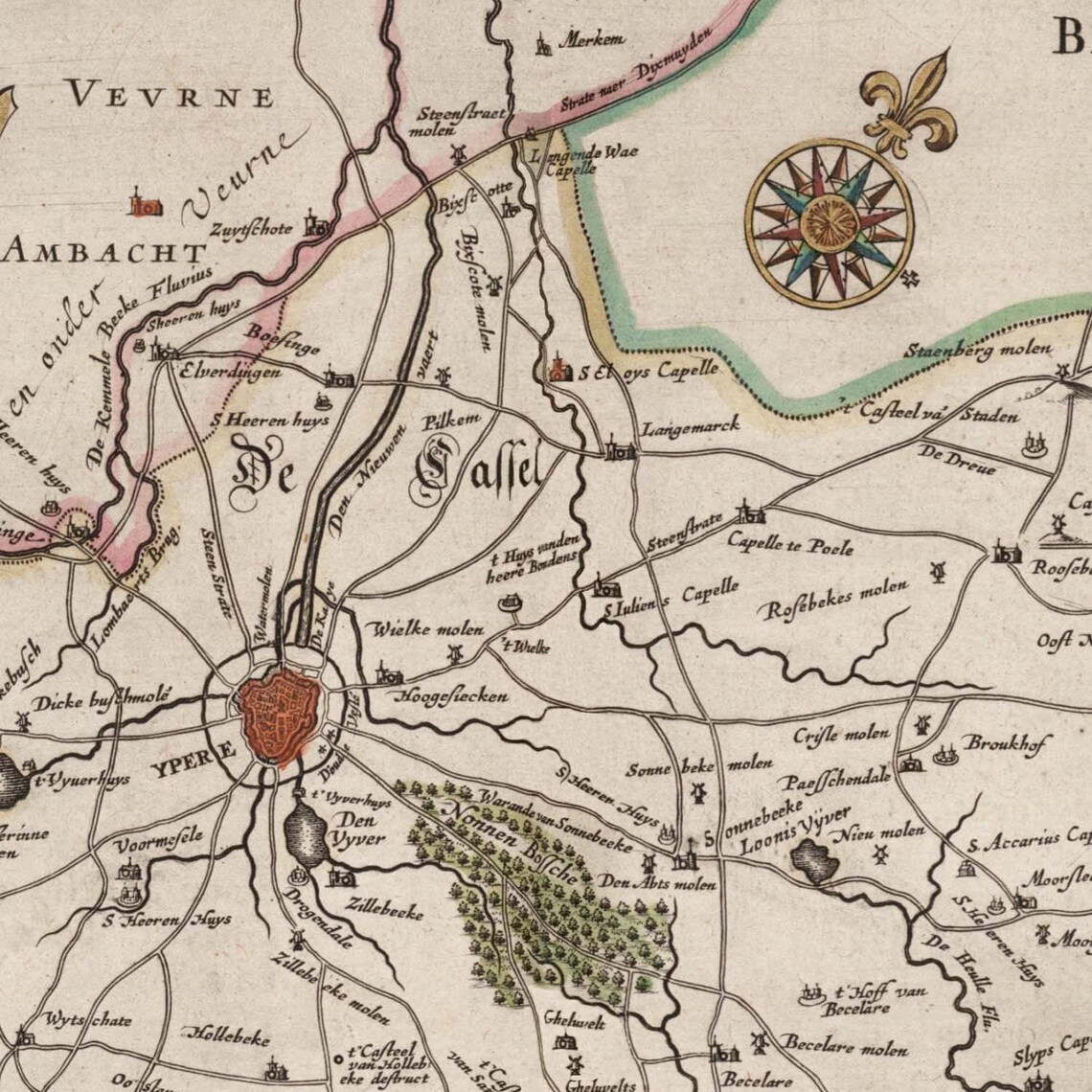 Antique Map of Ypres, Belgium 1641: Fine Art Giclée Print - Etsy