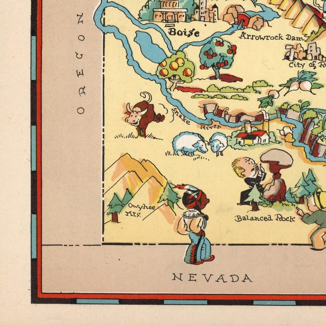 1935 Cartoon Map of Idaho: Vintage Pictorial Art Print - Etsy