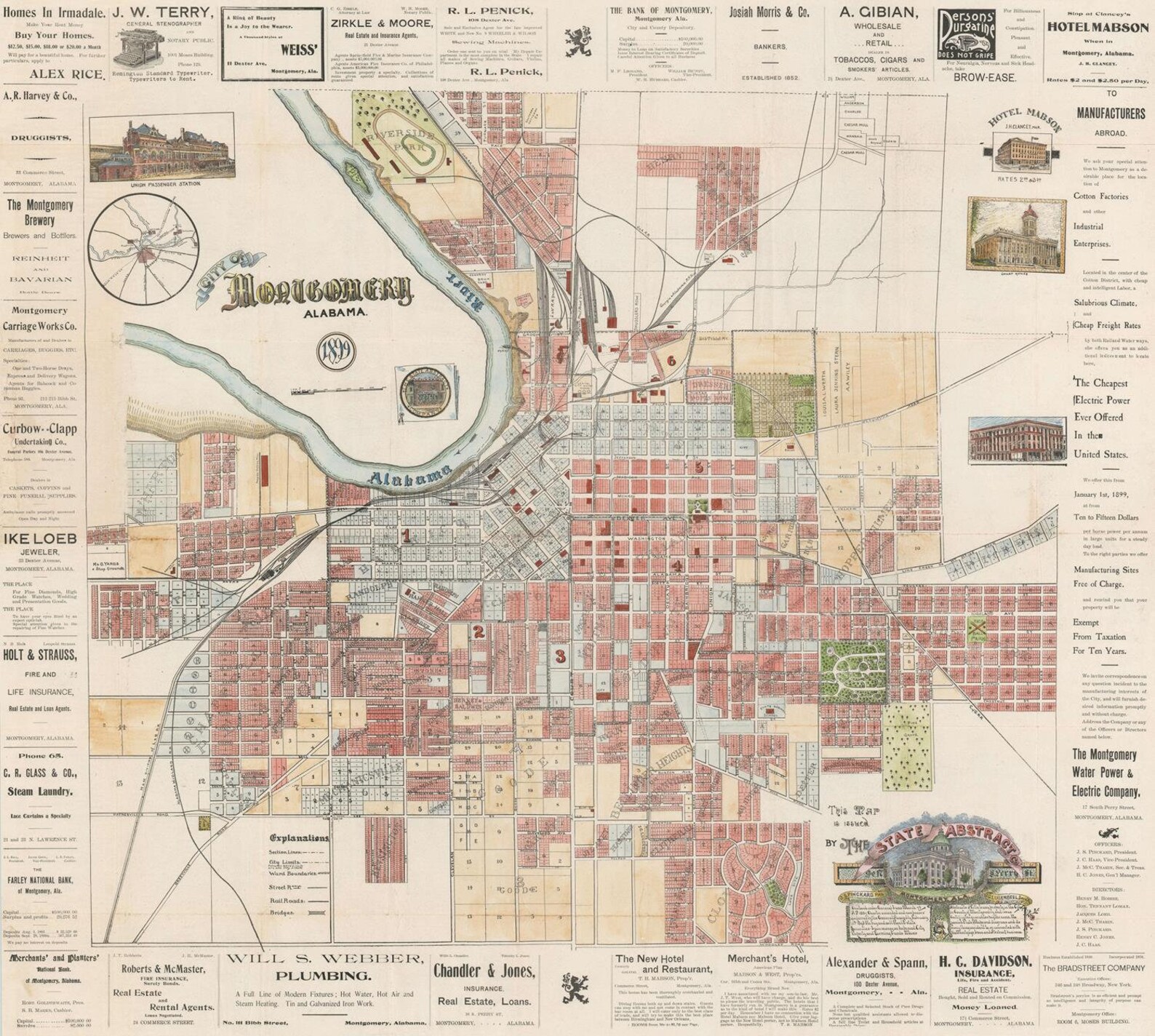 Montgomery Alabama Map Print: 1899 City Plan Reproduction - Etsy