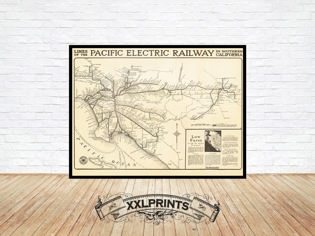 Old Map of Pacific Electric Railway,southern California,1912,fine ...