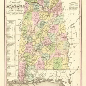 Old Map of Alabama, 1844, Antique Map, Fine Reproduction, Large Map ...