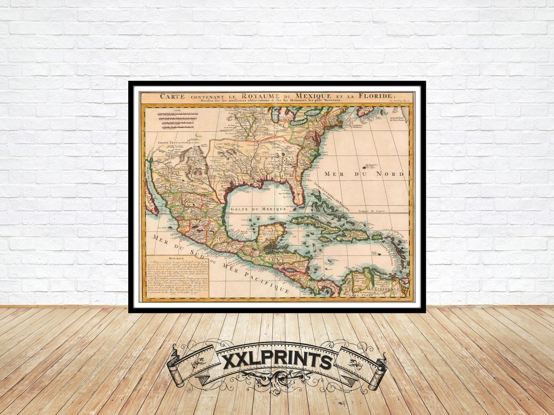 Antique Map of Mexico & North America, 1719: Fine Art Print - Etsy