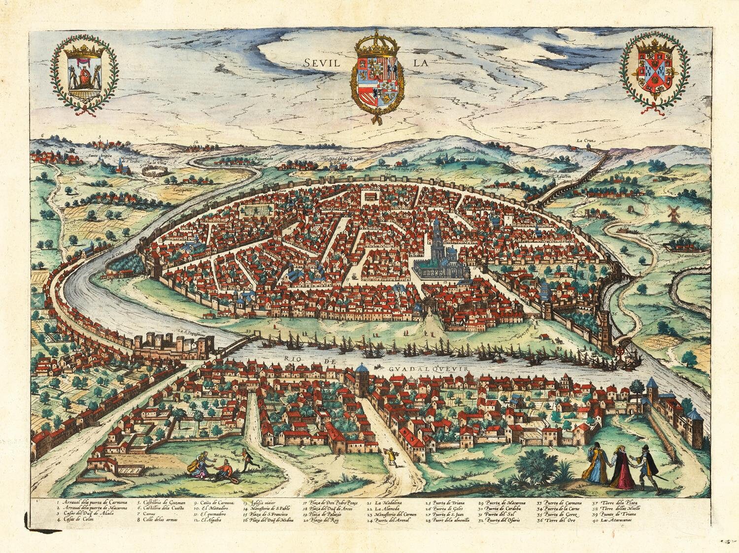 Ancient map of Sevilla 1588 very rare bird's eye view | Etsy