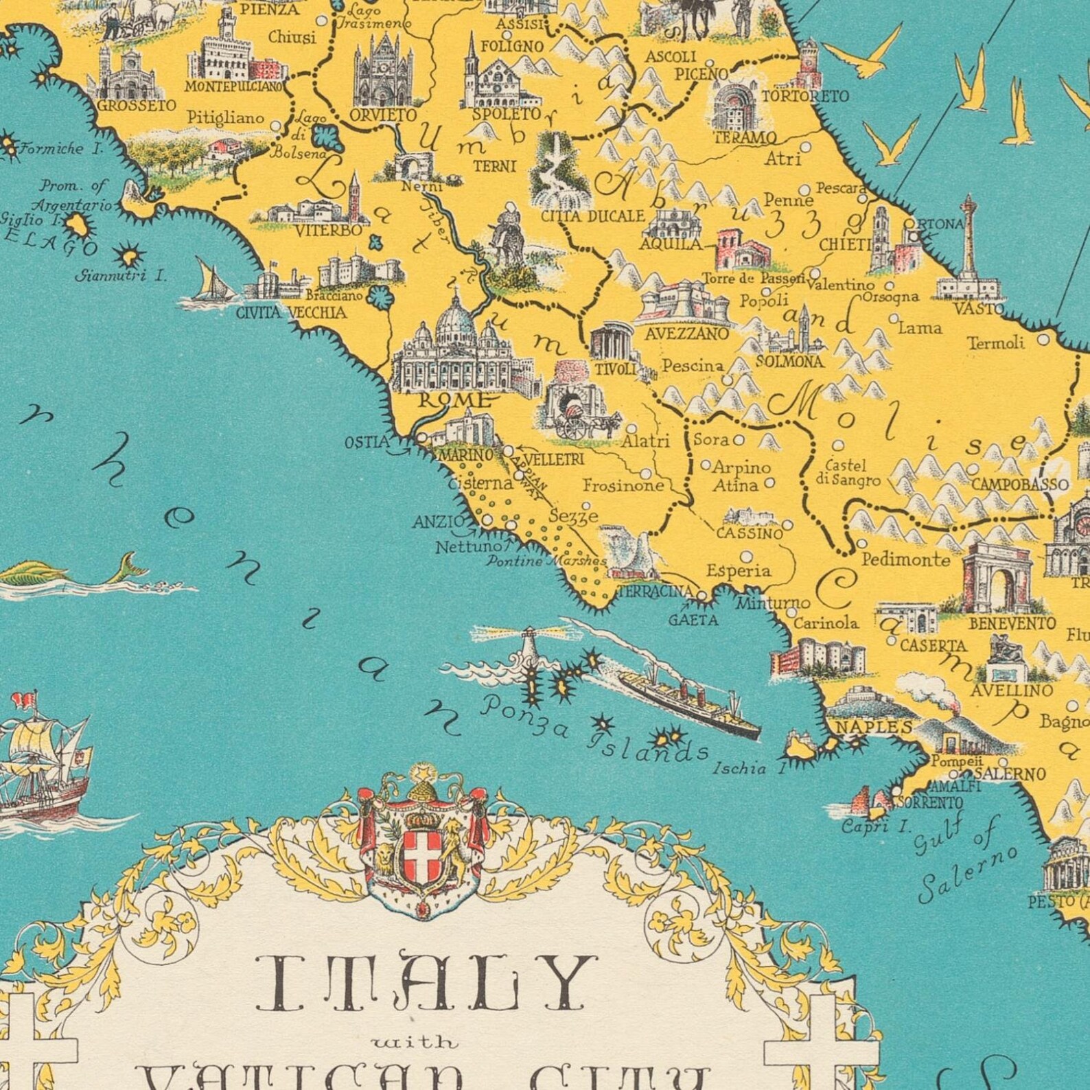 1944 Italy Map Print: Vintage Pictorial Decor - Etsy
