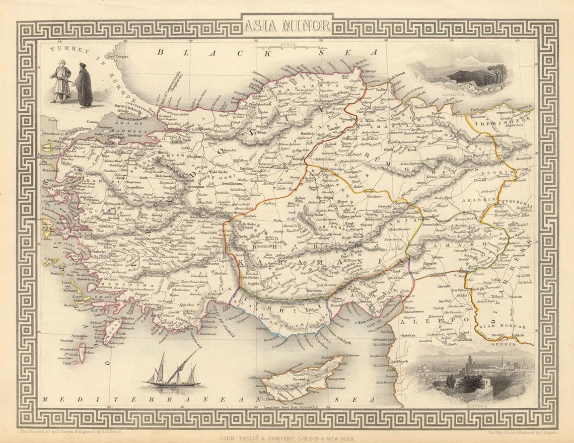 Oude kaart van Klein-Azië 1851 antieke kaart fijne - Etsy Nederland
