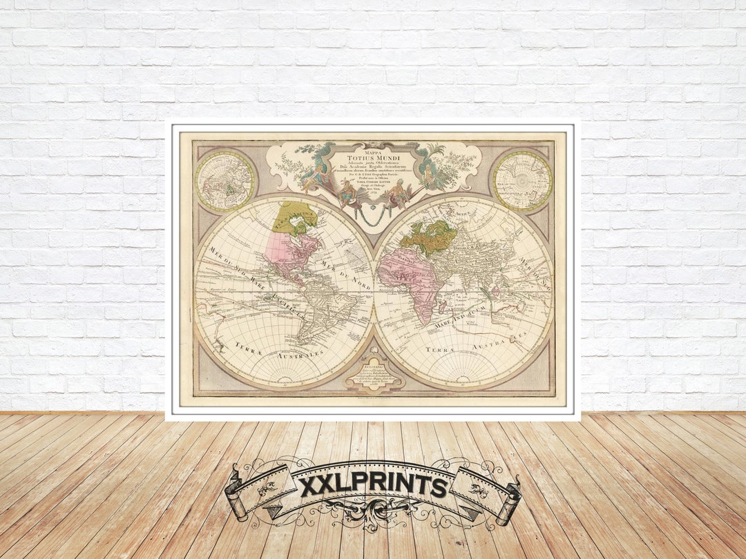 Antique Map of the World, 1775, Old Map, Very Rare, Fine Reproduction ...