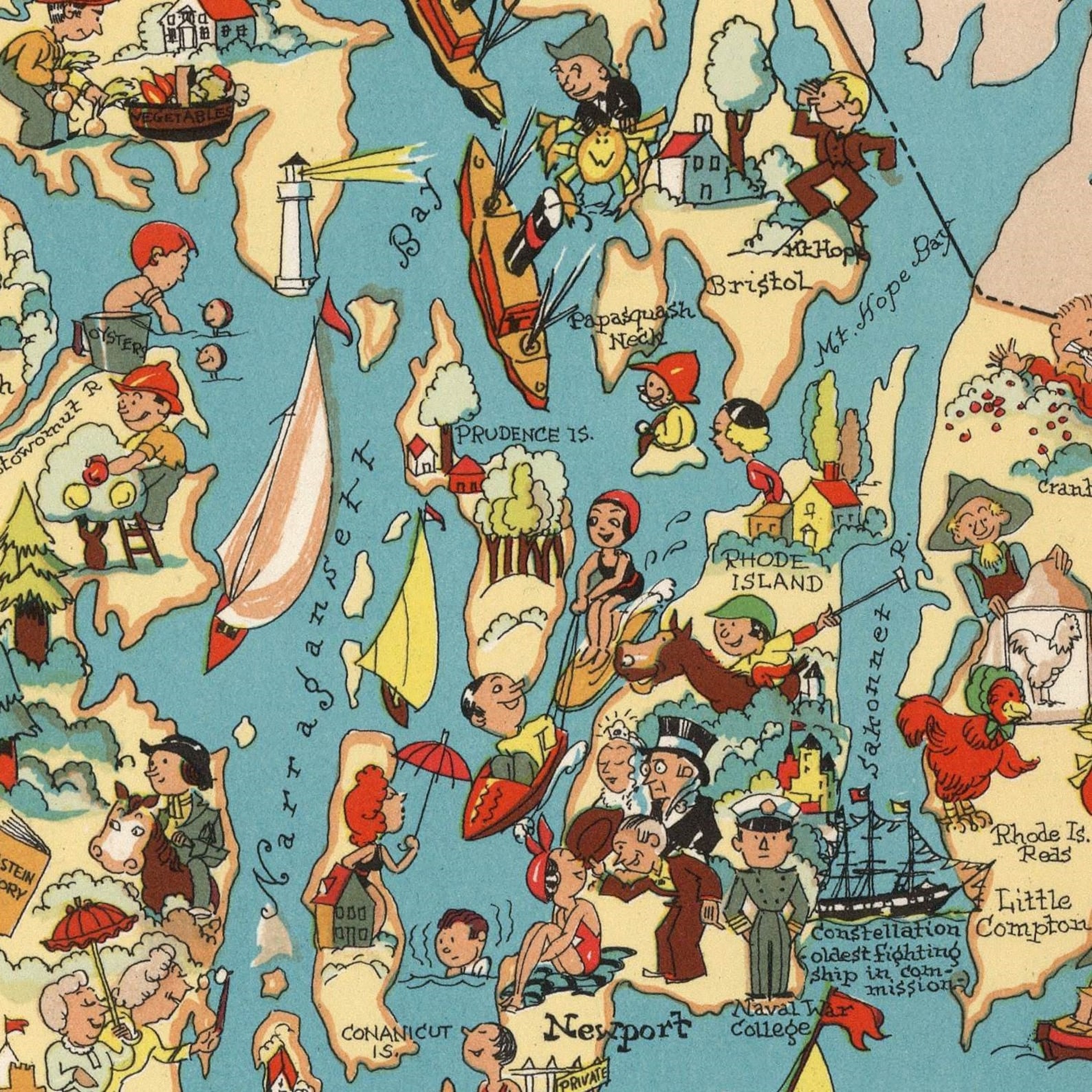 1935 Rhode Island Cartoon Map: Fine Art Print Reproduction - Etsy