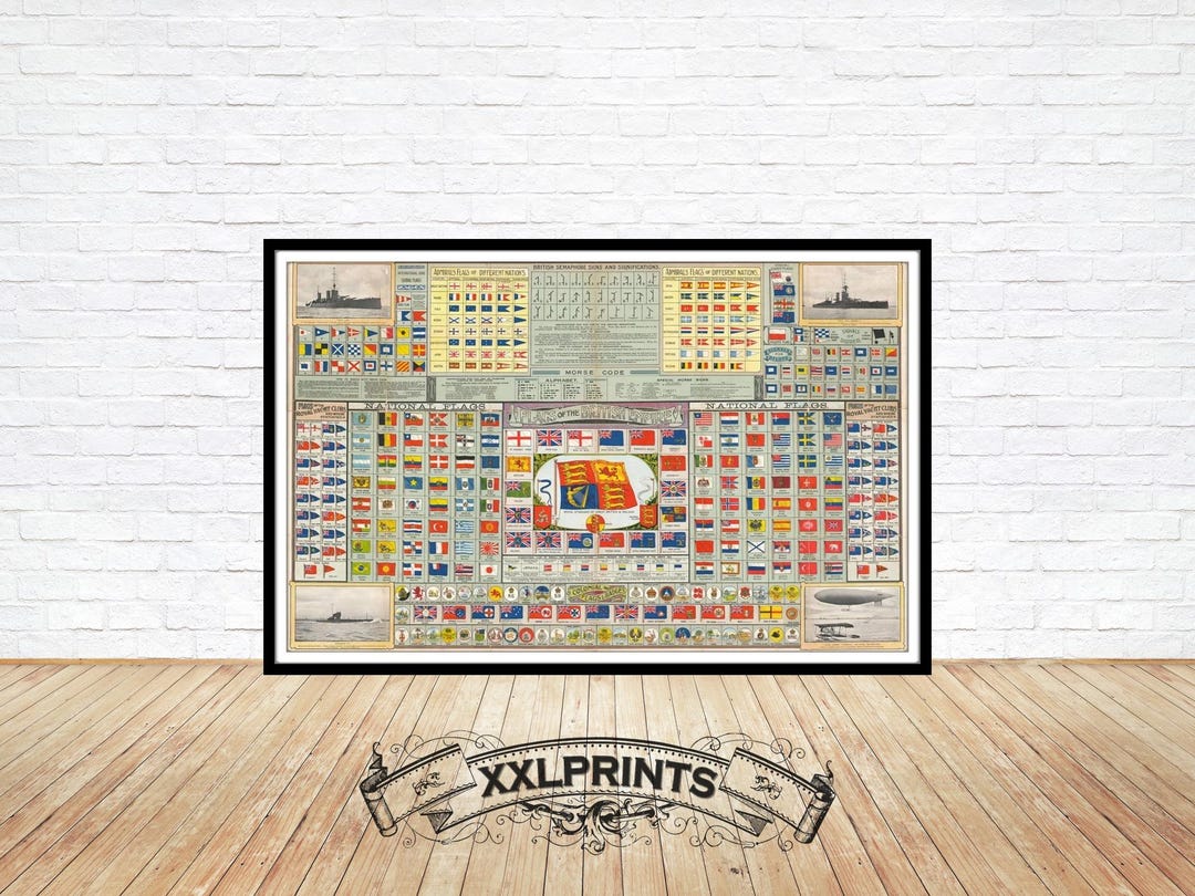 Old Flag Chart of the British Empire and the World, 1919, Fine ...