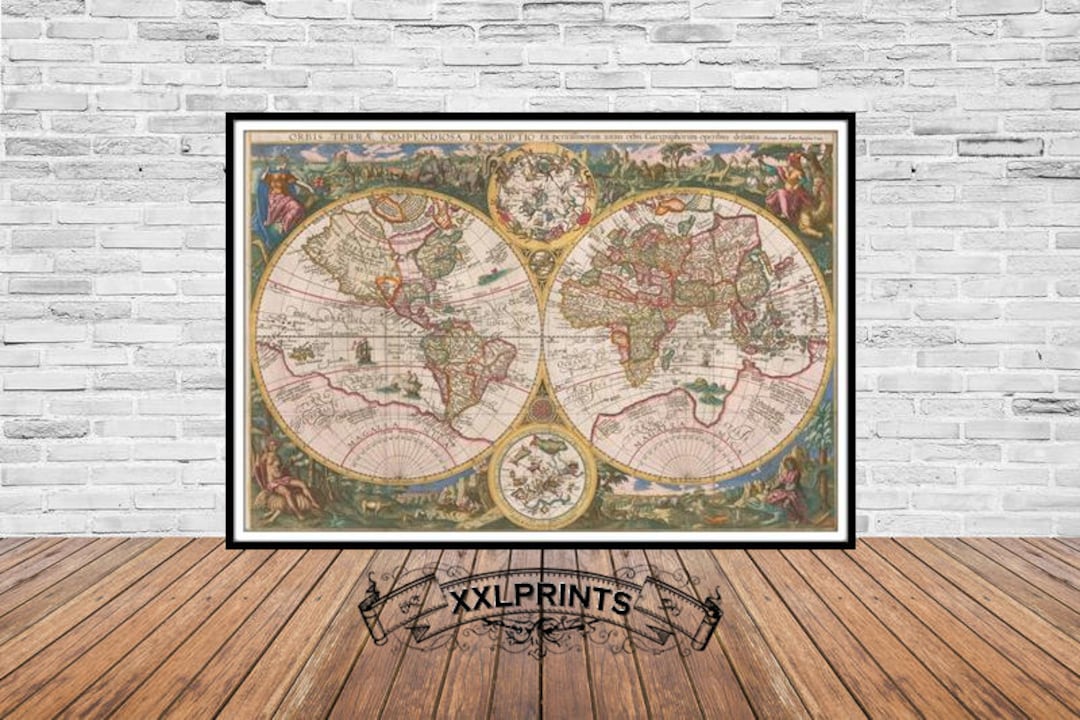 Ancient Map of the World, 1596, Extremely Rare Map, Beautiful, Fine ...
