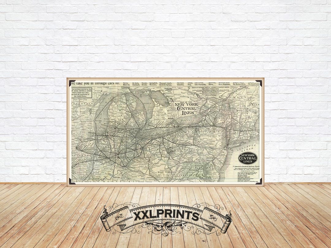 New York Central Railroad Map Print: 1918 Central Line, Fine Art ...