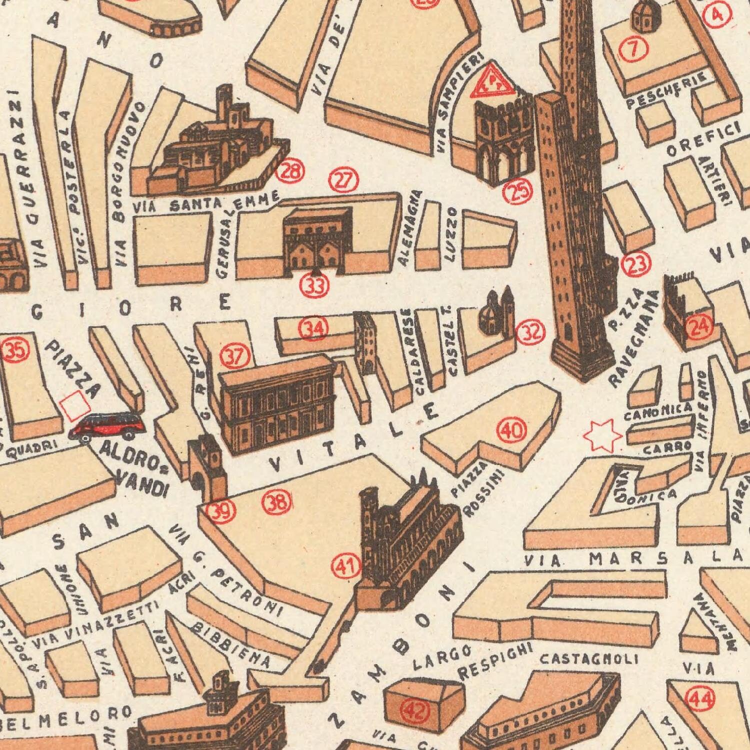 Old Tourist Map of Bologna 1953. Monuments Map Fine - Etsy