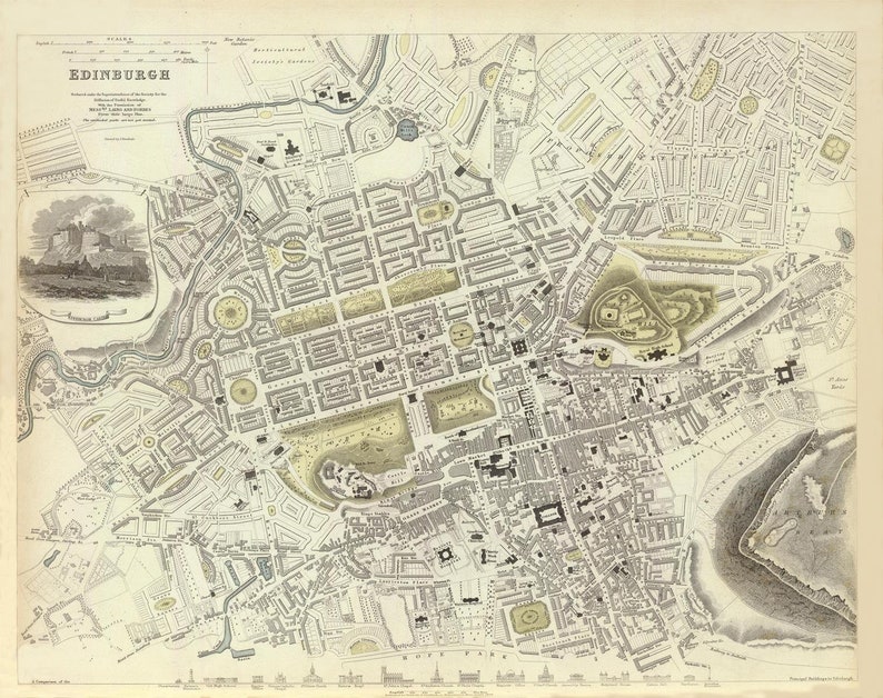 Antique Map of Edinburgh 1834 Old Map Oversize Mapfine - Etsy