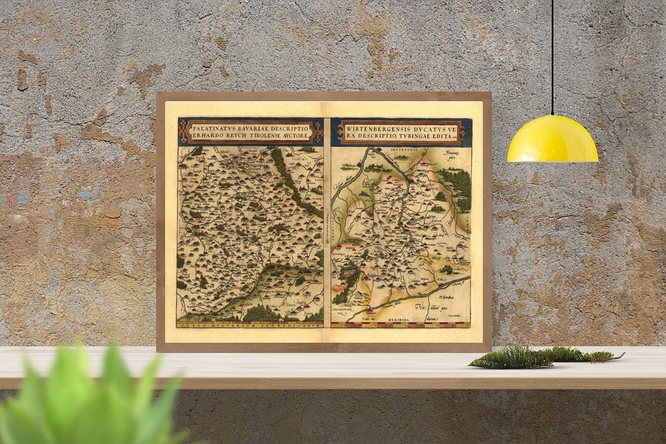 Antique Map of Bavaria, Baden-wurttemberg, 1550, Very Rare Map, Ancient ...