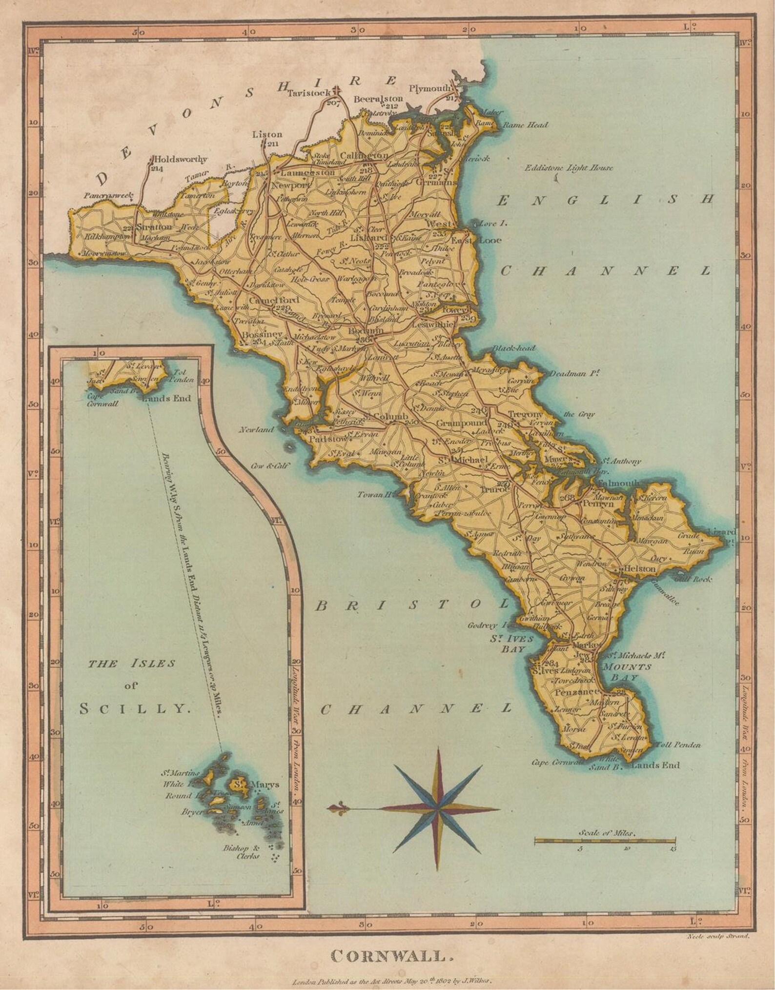 Old Map of Cornwall 1802 Antique Map United Kingdom's - Etsy