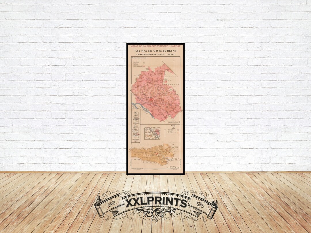 Cotes De Rhone Vineyards Map: Chateauneuf-du-pape, Tavel, 1943 Fine Art ...