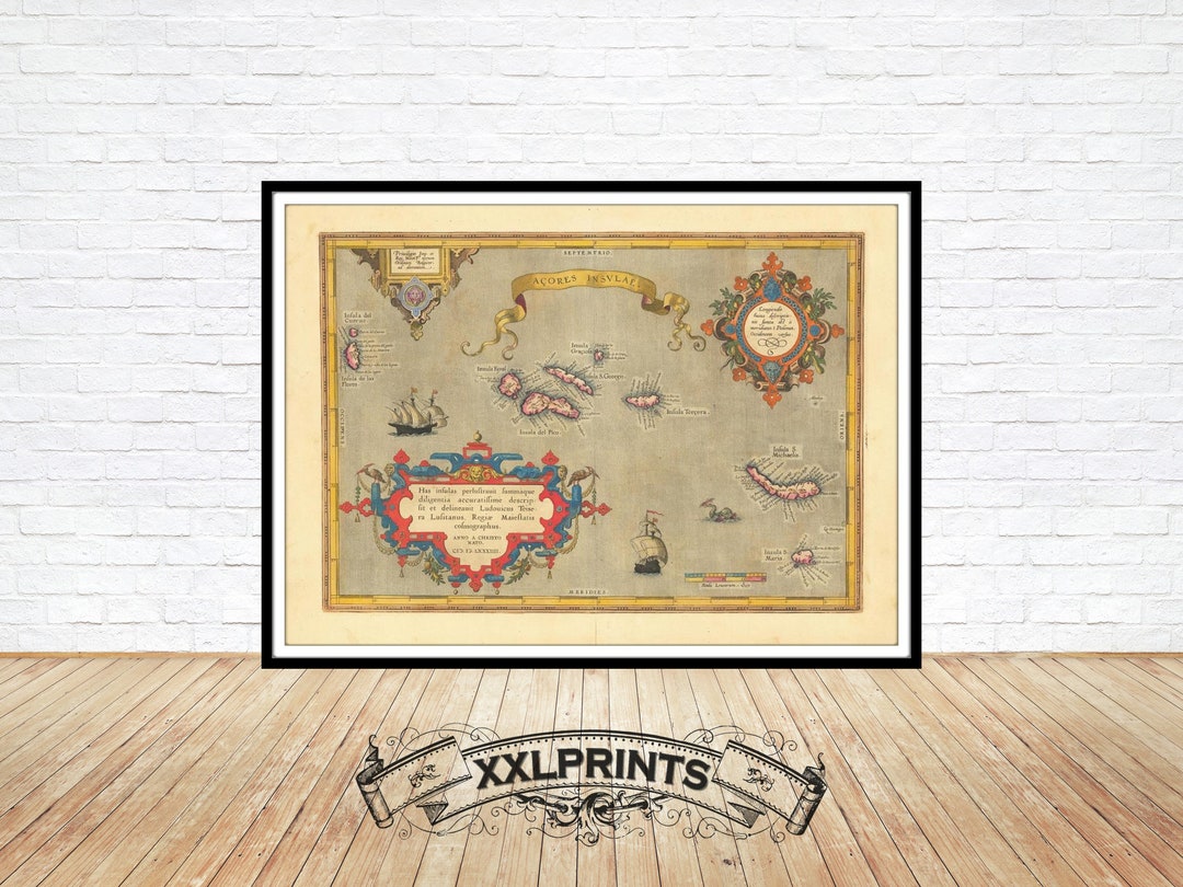 Azores Map Print: 1584 Antique Island Chart, Fine Art Reproduction - Etsy