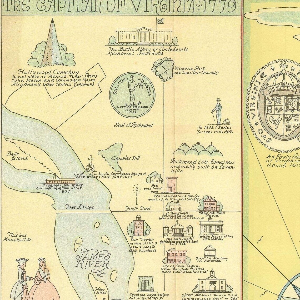 Virginia Historical Map Print: 1930 Antique Decor, Fine Art ...