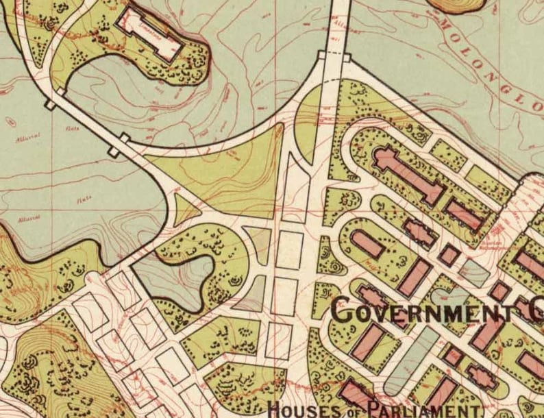 Old Map of Canberra, Australia, 1913, Antique Decor, Fine Reproduction ...