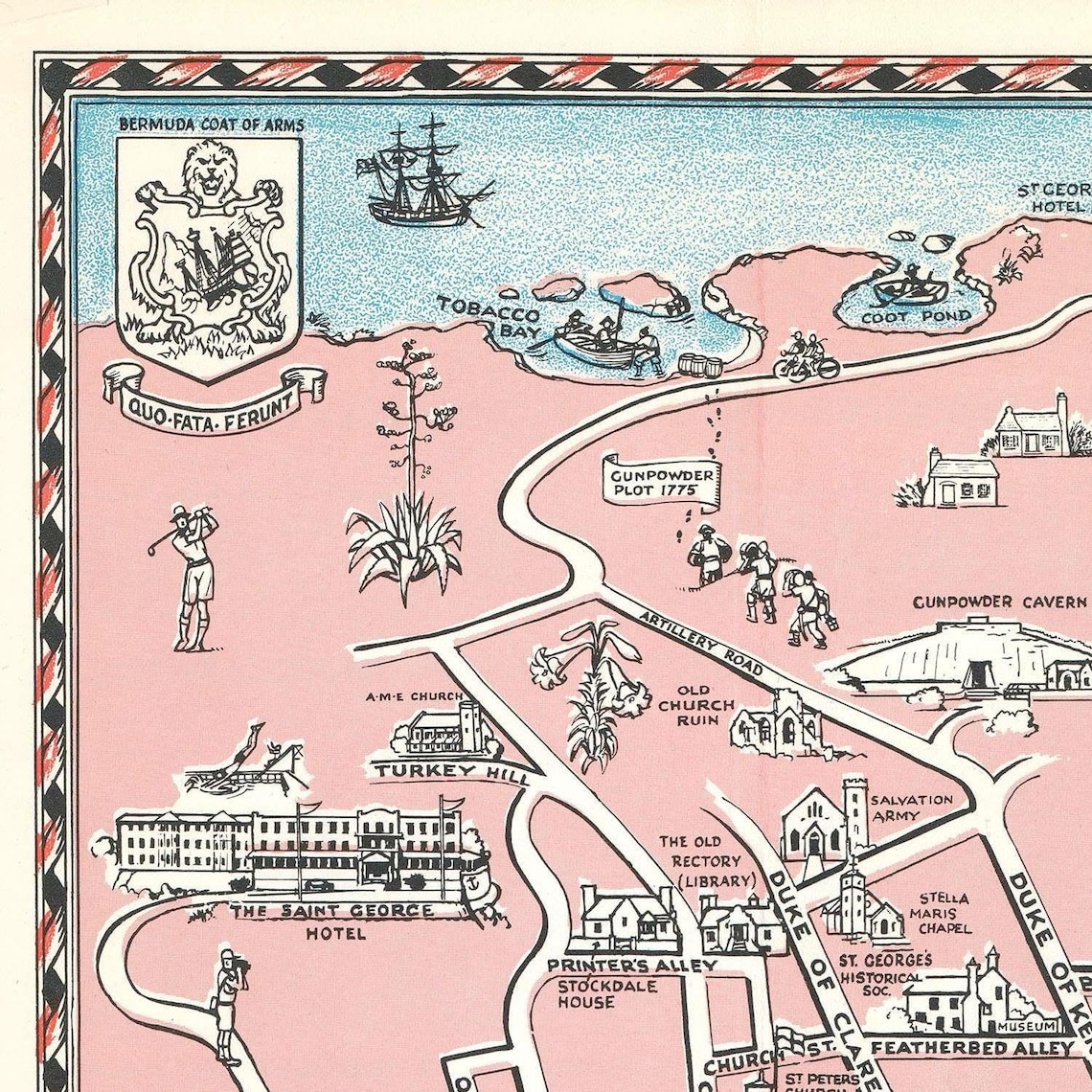 St. George Bermuda Map: 19th Century Pictorial Fine Art Print - Etsy