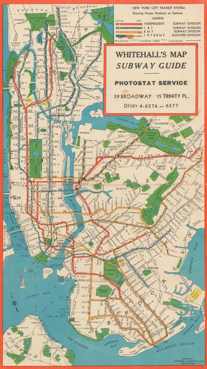 Old Subway Map of New York City 1945 Antique Fine - Etsy