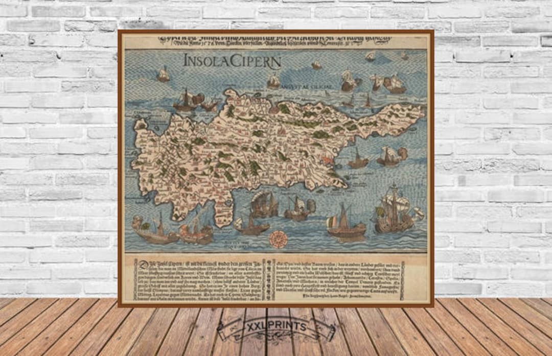 Ancient Map of Cyprus, 1570, Rare Map, Fine Reproduction, Antique Decor ...