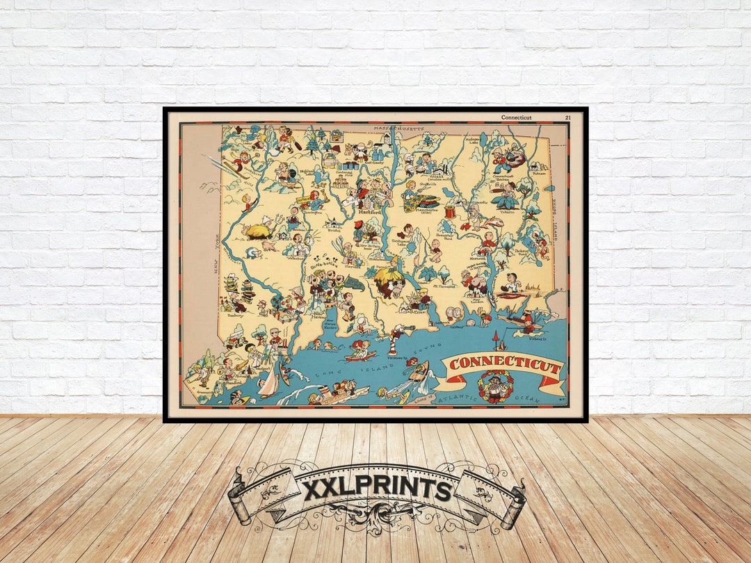 1935 Connecticut Cartoon Map: Fine Art Giclée Print - Etsy