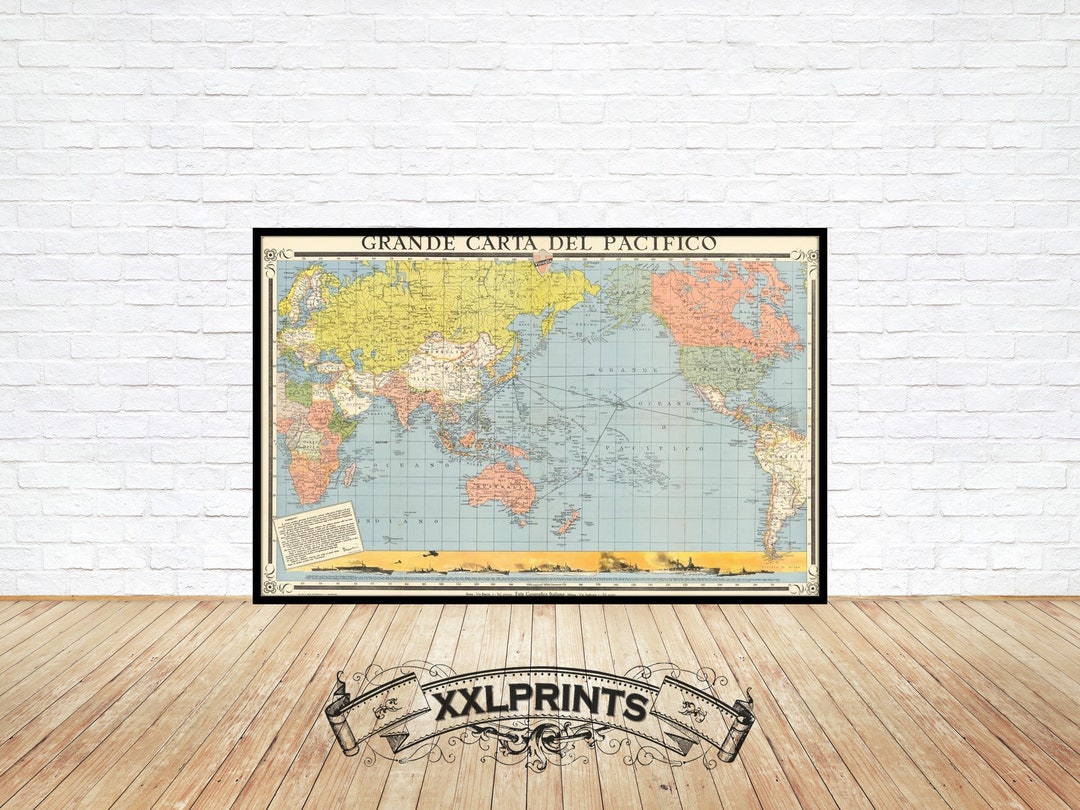 1941 Pacific Ocean Map: Italian 'grande Carta' Vintage Art Print - Etsy