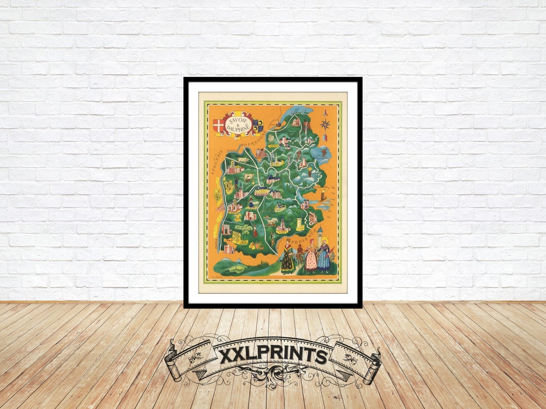 Old Pictorial Map of Savoie and Dauphine,1951,provinces of France,savoy ...