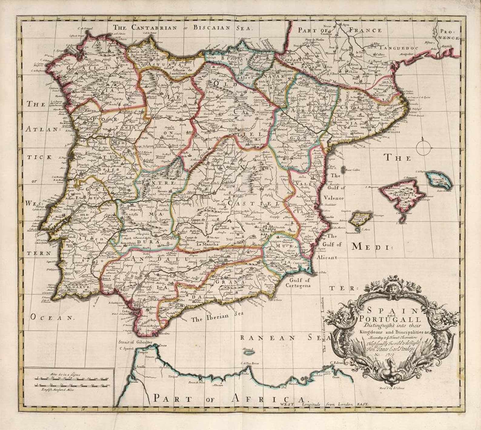 Ancient Map of Spain and Portugal 1719 Very Rare Map Fine - Etsy